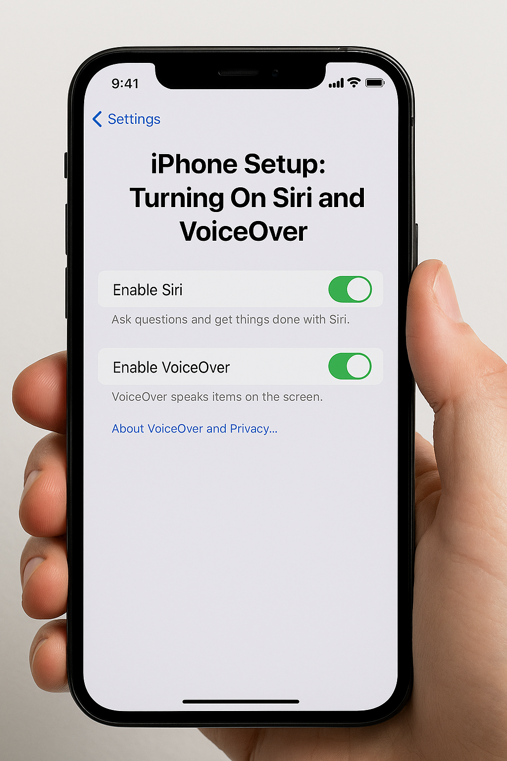 iPhone Setup: Turning On Siri and VoiceOver | Dr Denise M Robinson